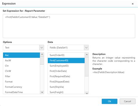configuring query parameters with syncfusion web report designer