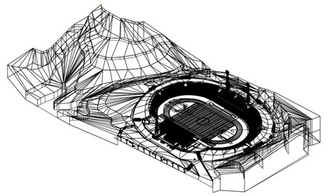 2d Cad Drawing Of Stadium Elevation With Road View Autocad Software