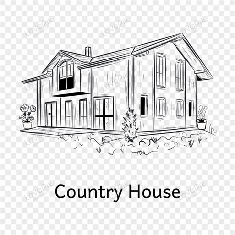 ベクター形式のカントリーハウスの手描きのイラスト イラスト， 建物 建築 住居 フリー素材 透過 Lovepik