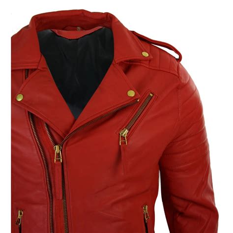 Mens Slim Fit Cross Zip Retro Vintage Brando Real Leather Jacket