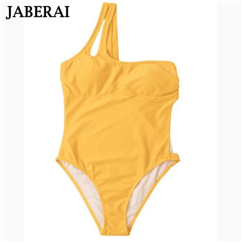 Jaberai One Piece Swimsuit Women Solid One Shoulder Cut Out Swimwear
