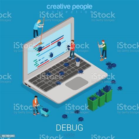 debug software technology development programming code flat 3d isometry