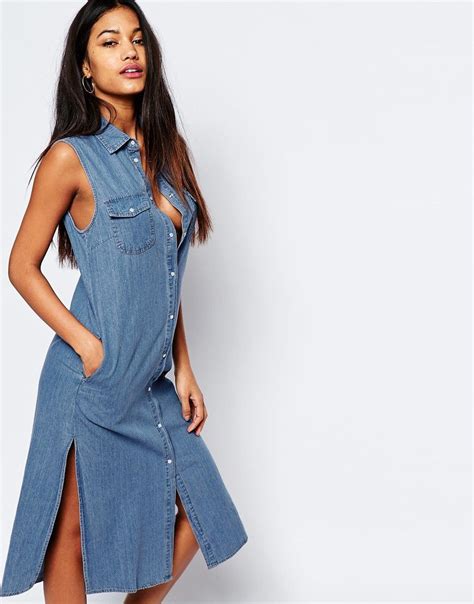 Boohoo Sleeveless Denim Shirt Dress At Sleeveless Denim