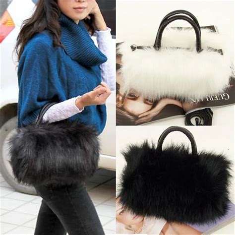 2017 Fashion Womens Bag Pu Leather And Faux Fur Tote Clutch Shoulder Bag