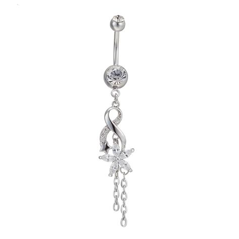 Aaa Zircon Long Tassel Fashion Navel Piercing Shiny Rhinestone Pentagon