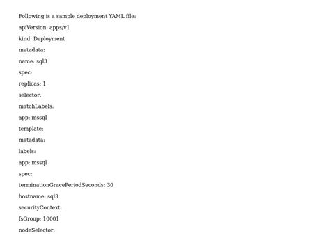 pod deployment yaml file deploying microsoft sql server containers on