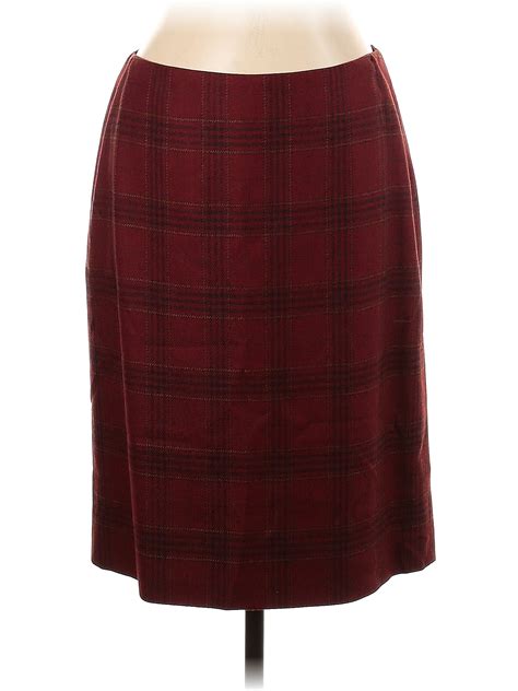 Linda Allard Ellen Tracy Plaid Tweed Burgundy Casual Skirt Size 12 78