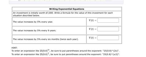 Solved Writing Linear And Exponential Equations When A New