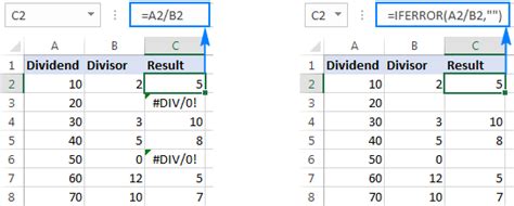 how to divide in excel and handle div 0 error