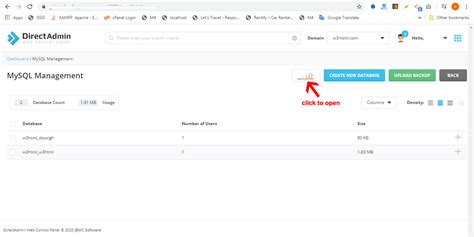 how to open phpmyadmin on directadmin control panel w3 html