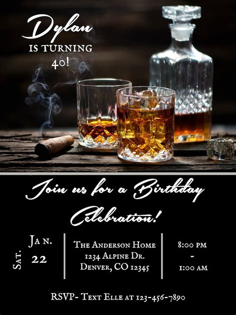 Adult Birthday Party Invitation Whiskey Invitation Cognac Scotch