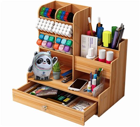 Ruixue Wooden Desk Organiser With Drawer Desk Tidy And Pen Holder Office