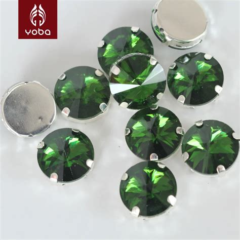 8mm 10mm 12mm 14mm 16mm Emerald Round Rivoli Crystal With Claw Setting
