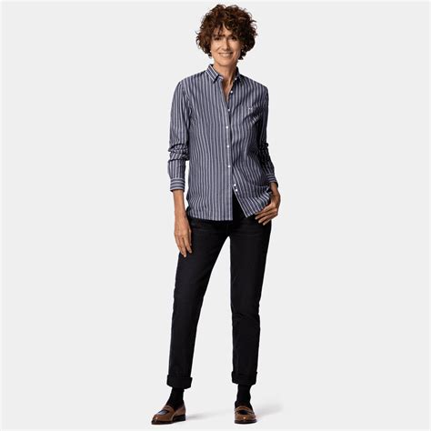 Steel Blue Striped Herringbone Cotton Dress Shirt With Pocket Sumissura