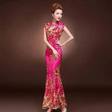Fashion Sapphire Lace Bride Wedding Qipao Long Cheongsam Chinese
