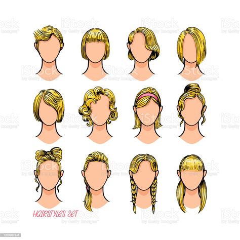 Set Of Female Hairstyles Stock Illustration Download Image Now Hair