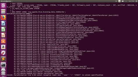 ubuntu 16 04 not able to create a table in hive stack overflow