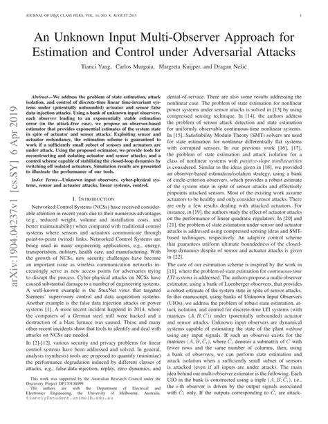 pdf an unknown input multi observer approach for estimation and