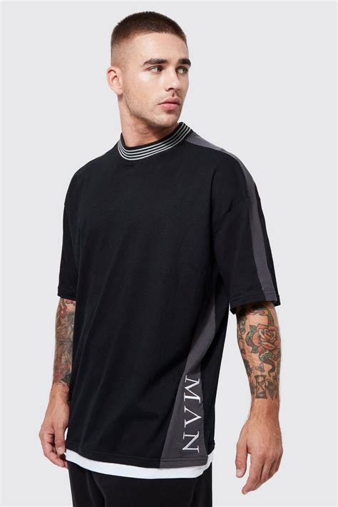 Man Gold Oversized Sports Rib Faux Layer T Shirt Boohoo Uk