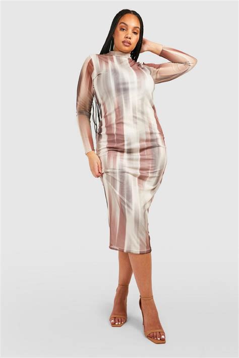 Plus Abstract Mesh Midi Dress Boohoo Uk