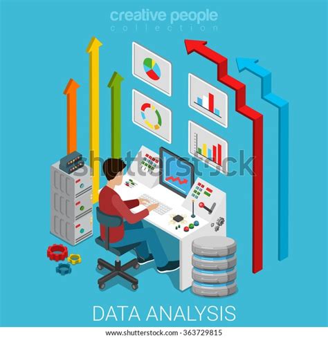 data analysis flat 3d isometry isometric stock vector royalty free