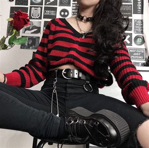 Theɱҽαɳҽʂƚwitch Red And Black Outfits Cute Outfits Grunge Outfits