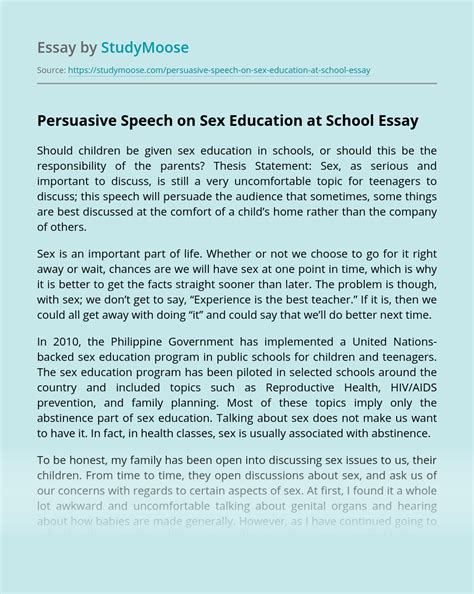 persuasive speech on sex education at school free essay example