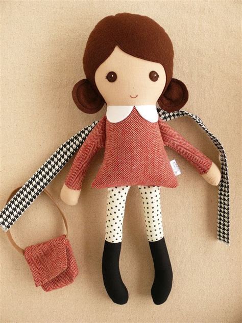 Reserved For Kelly Fabric Doll Rag Doll Brown Haired Girl In Red