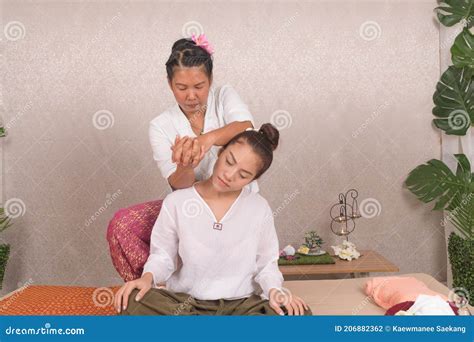 Concept Thai Massage Asian Young Woman Getting Herbal Massage Thai In