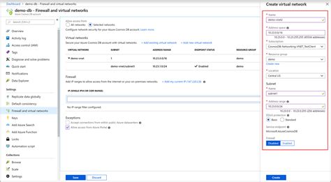 configure virtual network based access for an azure cosmos