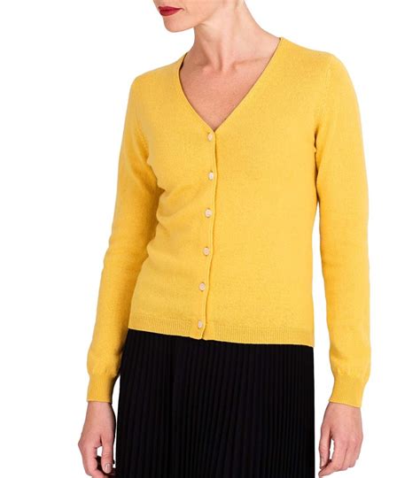 Mustard Womens Cashmere And Merino Luxurious V Neck Cardigan Woolovers Au