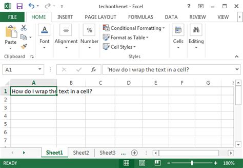 ms excel 2013 wrap text in a cell