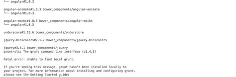 javascript `fatal error unable to find local grunt ` why asking for
