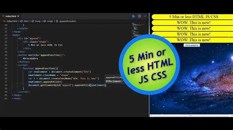 3 min tutorial html js css append dom element youtube
