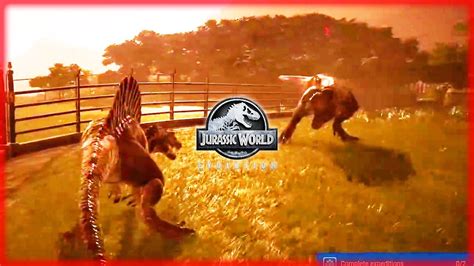 T Rex Vs Spinosaurus Dino Battle In Jurassic World Evolution Youtube