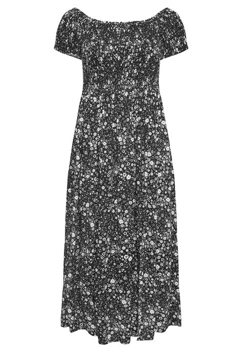 Yours Plus Size Black Ditsy Floral Print Shirred Maxi Dress Yours