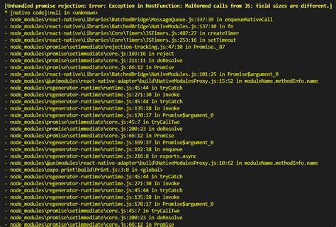 javascript unhandled promise rejection malformed calls from js