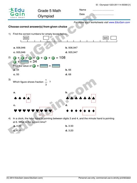 Imo Math Olympiad Sample Practice Paper For Class 5 By Edugain
