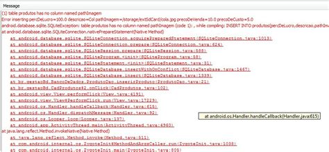 java erro ao salvar caminho da imagem sqlite table