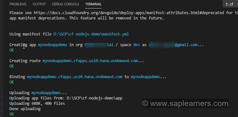create and deploy nodejs app with scp cloud foundry cli step7 sap