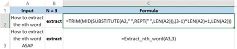 extract nth word from text string excel formula examples