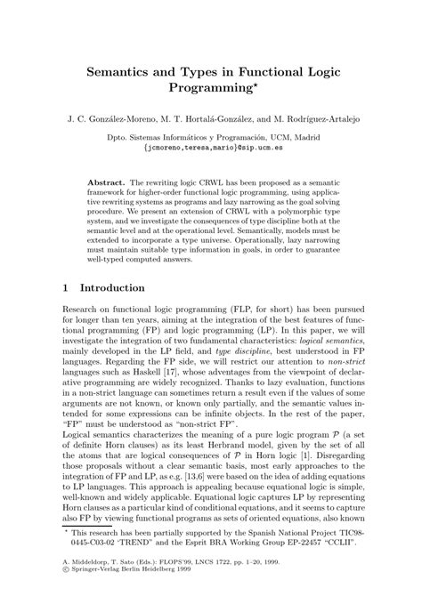 pdf semantics and types in functional logic programming