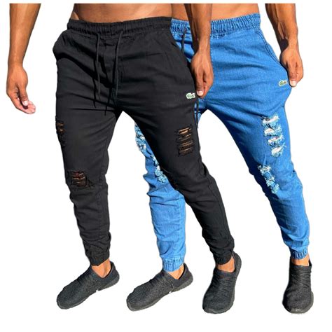 Kit 2 Calças Jogger Masculina Jeans Rasgado Da Lala Shopee Brasil