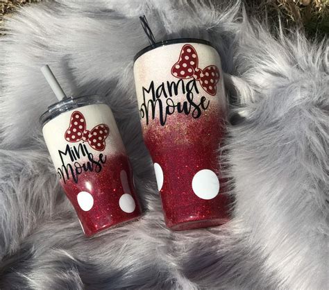 Mama Mouse And Mini Mouse Glitter Tumbler Set Mama And Me Etsy