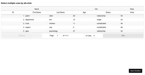 react table row selection codesandbox
