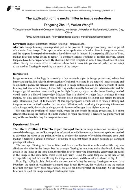 pdf the application of the median filter in image restoration