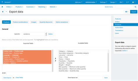how to export products and product data — cs cart 4 15 x documentation
