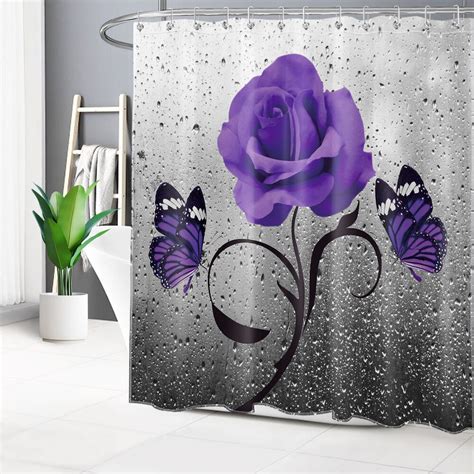 Elevate Your Bathroom Decor With A Chic Purple Floral Shower Curtain