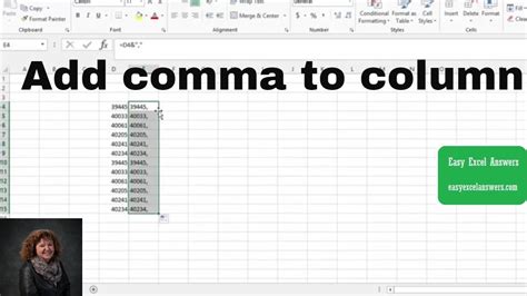 how to add a comma to a column of data in excel youtube