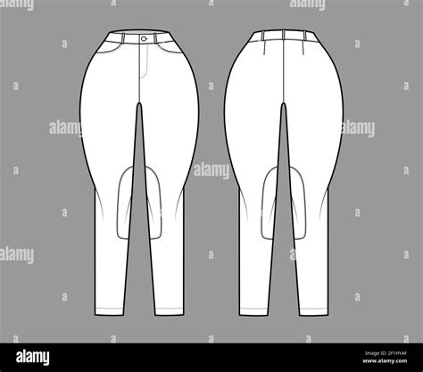 Jeans Classic Jodhpurs Denim Pants Technical Fashion Illustration With